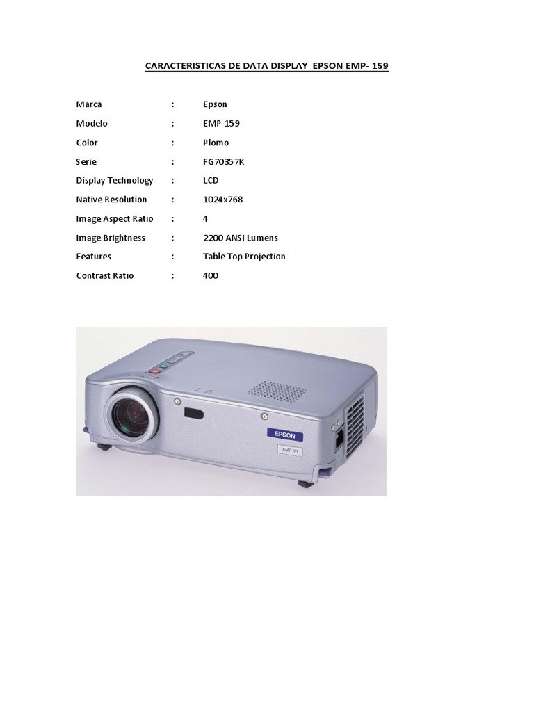 Características del Data Show Epson EMP-159 | PDF