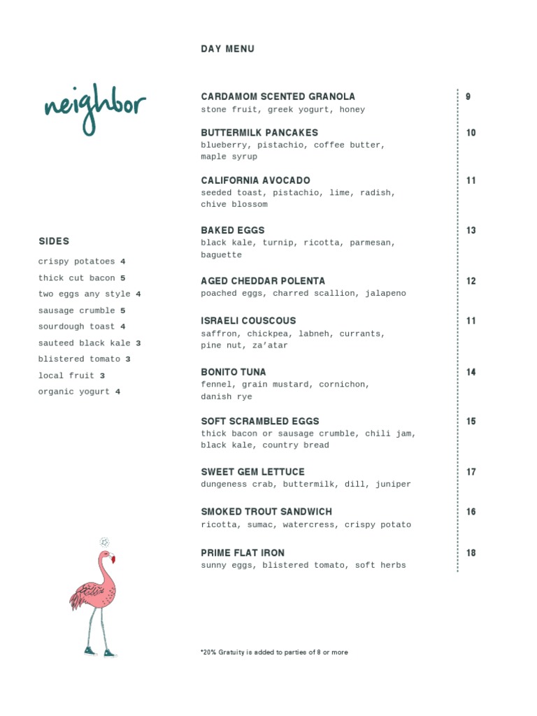Day Menu: 20% Gratuity Is Added To Parties of 8 or More | PDF