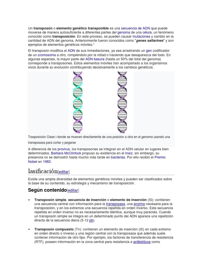 Transposones: Genes Saltarines y Evolución | PDF | Elemento ...