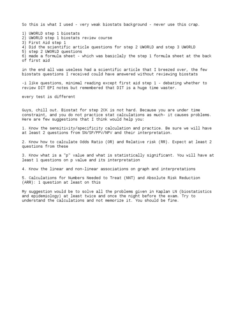 Step 2 Biostats Study Guide | PDF | Wellness | Science & Mathematics