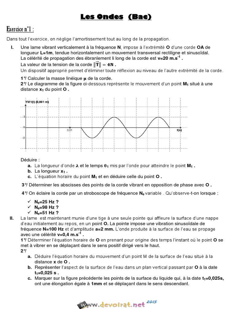 Série D'exercices - Sciences Physiques Les Ondes - Bac (2009-2010 ...