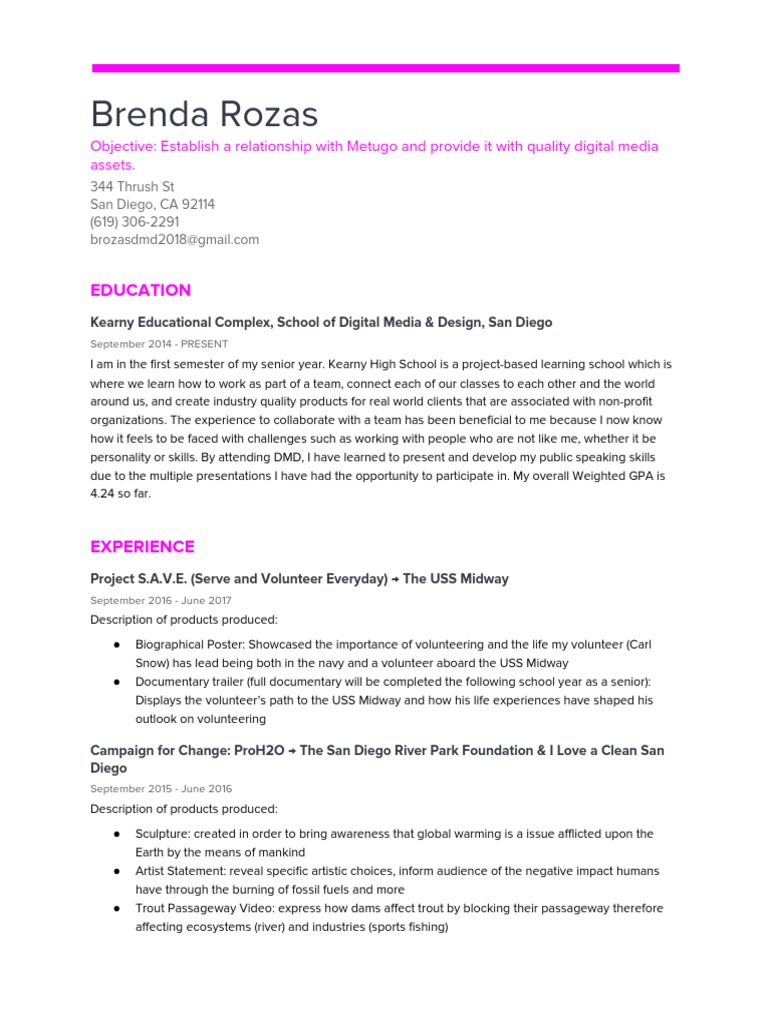 Brenda Rozas - Metugo Resume | PDF