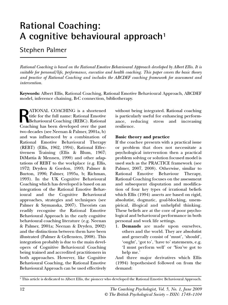2009-Rational Coaching A Cognitive Behavioural Approach. | PDF ...