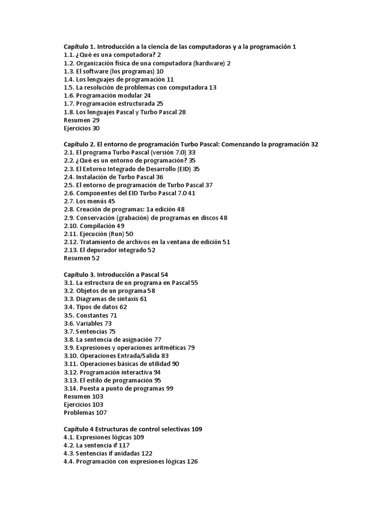 Contenido Libro Turbo Pascal | PDF | Programa de computadora | Programación