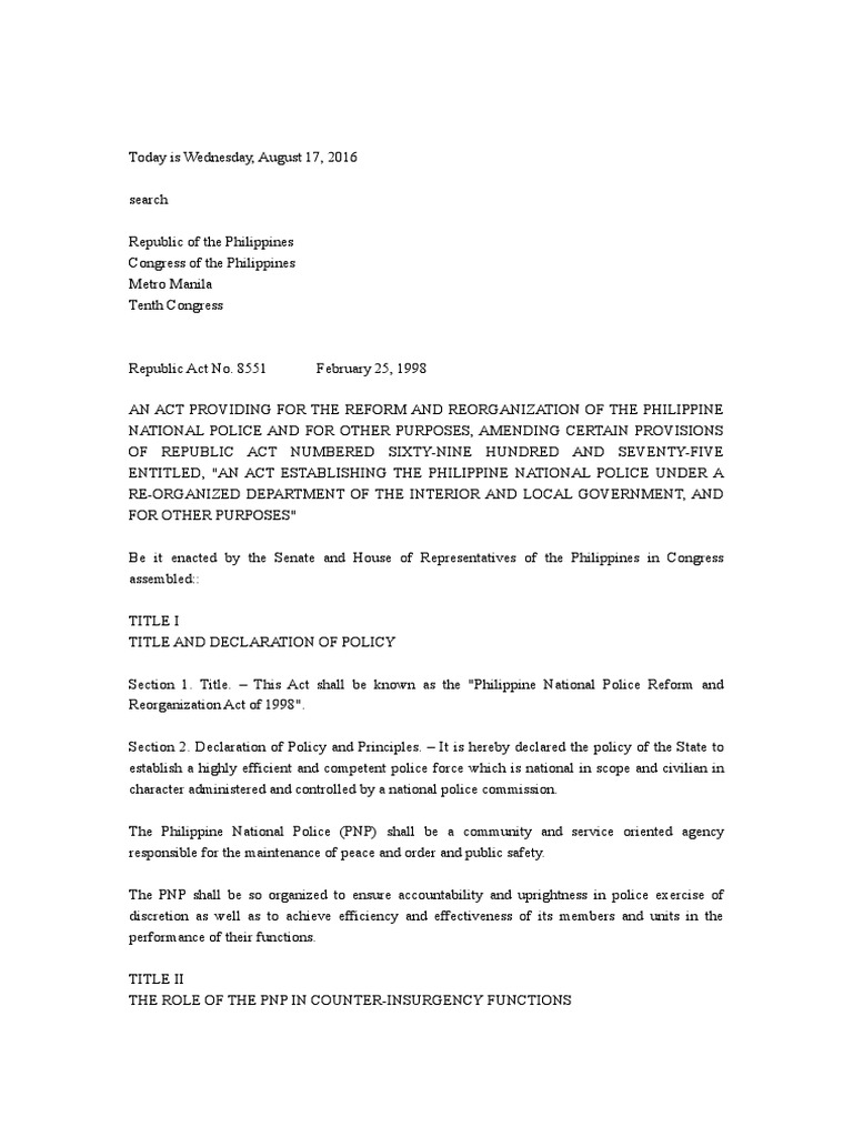 Ra 8551 | PDF | Police Officer | Police