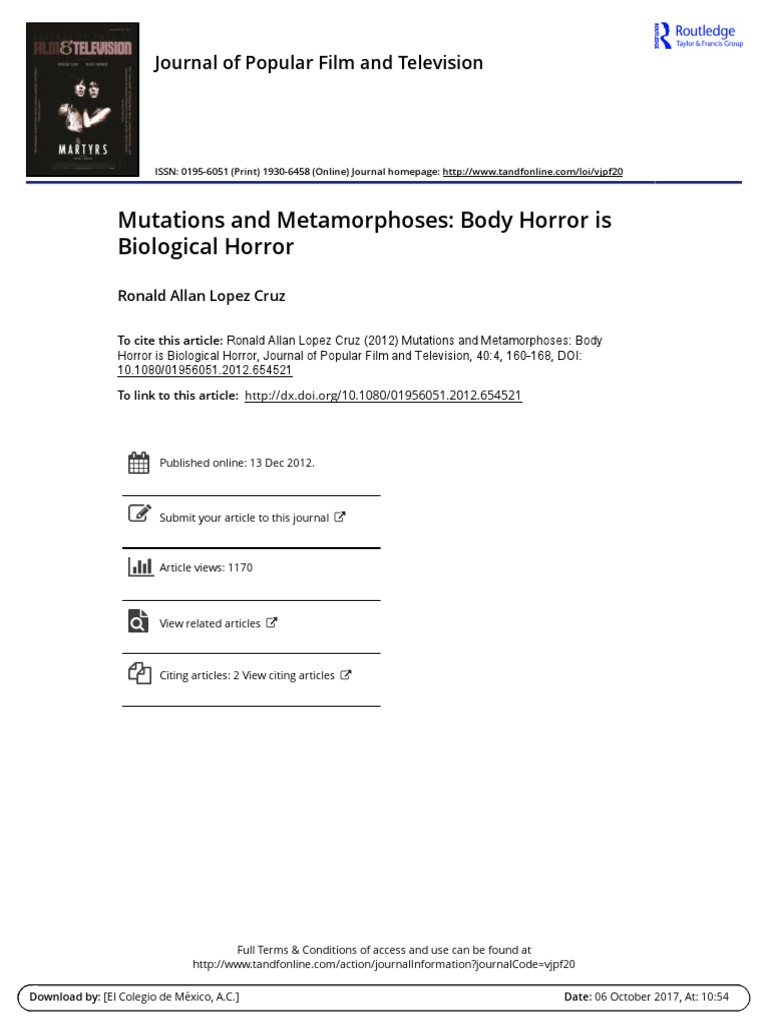 Mutations and Metamorphoses Body Horror Is Biological Horror | PDF ...