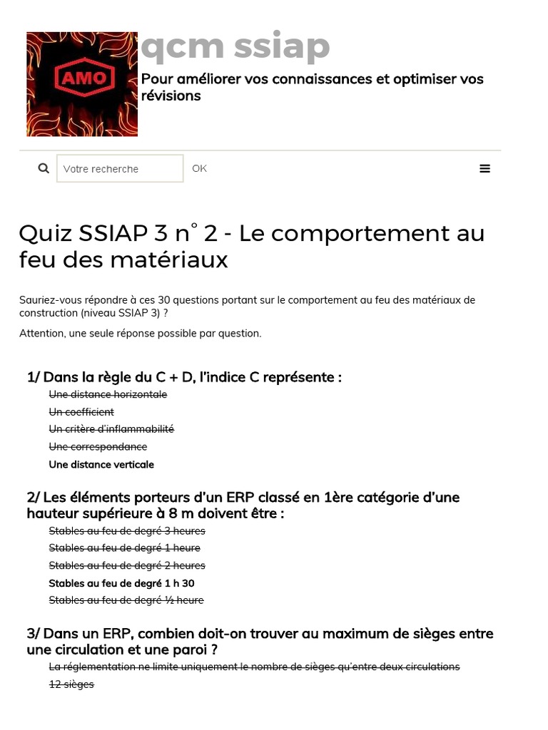 QCM Ssiap Quiz Incendie COR | PDF | Feu | Lutte contre l'incendie