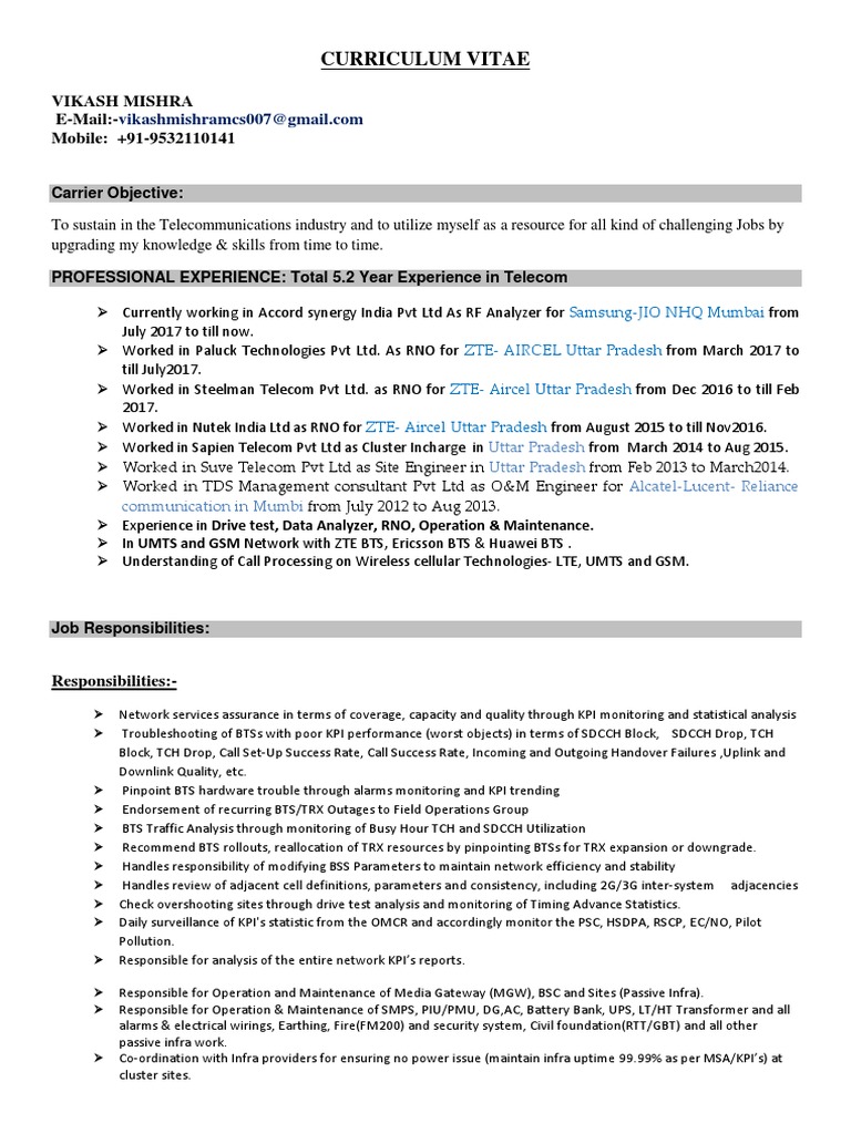 Infra Resume | PDF | Lte (Telecommunication) | Telecommunications