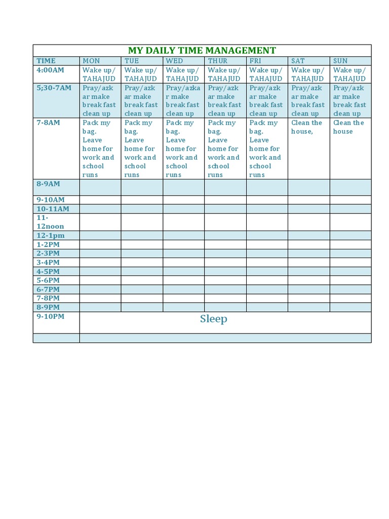 Weekly Time Management Schedule | PDF