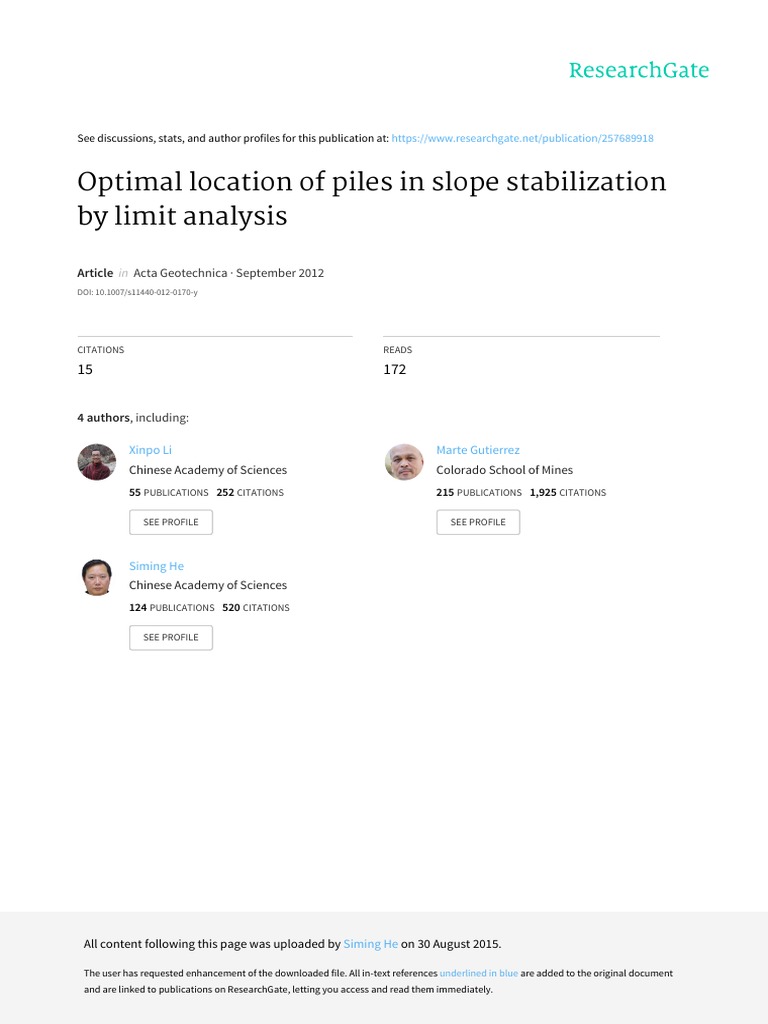 Optimal Location of Piles in Slope Stabilization by Limit Analysis ...