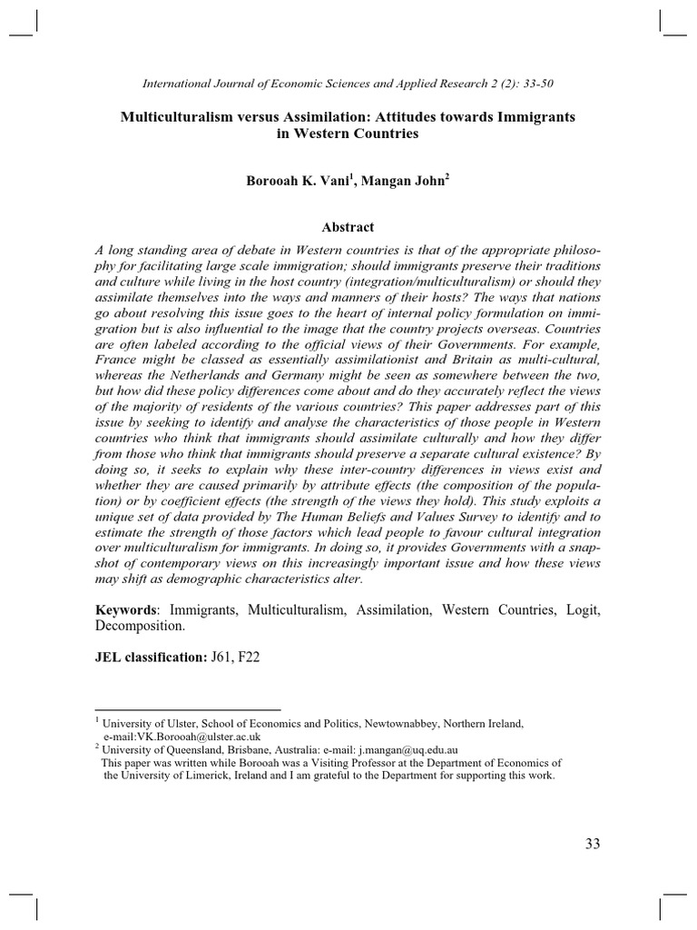 Multiculturalism Pdf Pdf Multiculturalism Cultural Assimilation