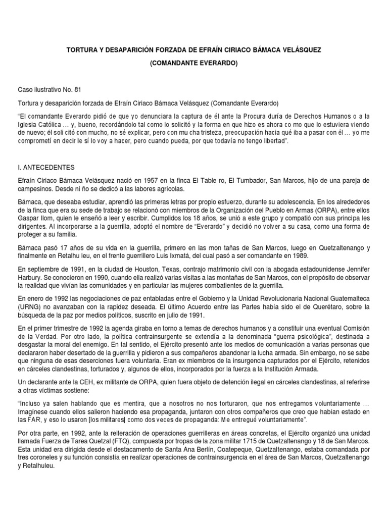 Tortura y Desaparición Forzada de Efraín Ciriaco Bámaca Velásquez | PDF ...