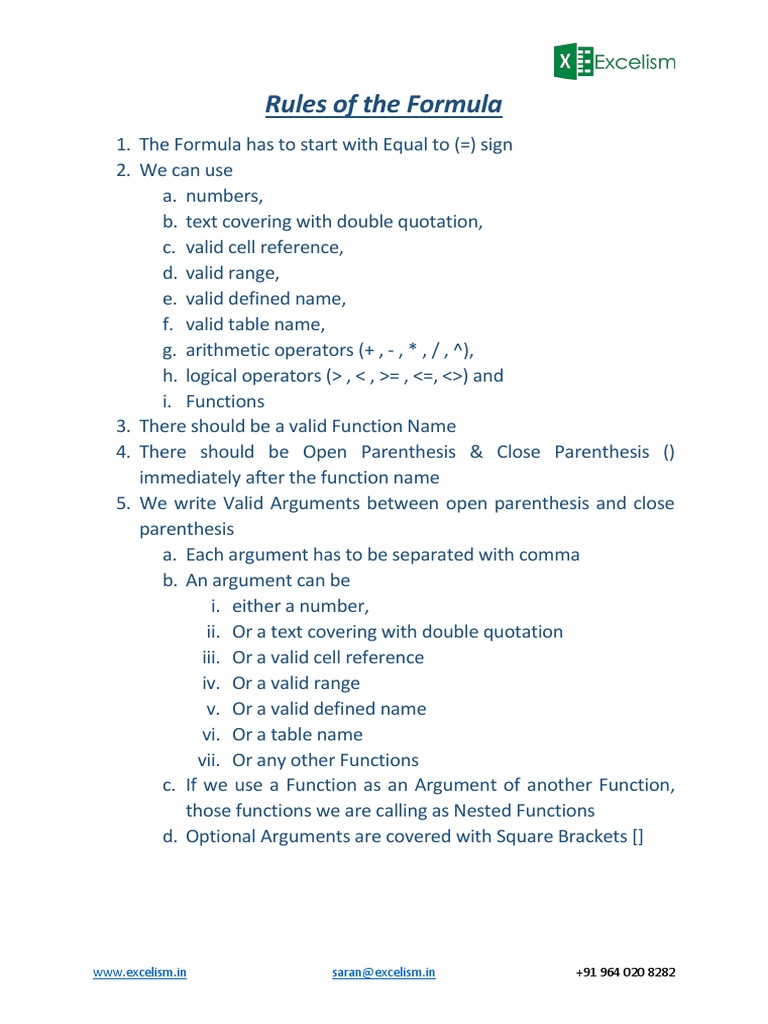 Excel Formula Guidelines | PDF | Computers