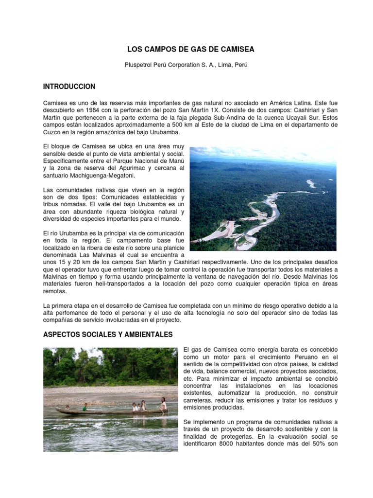 Proyecto Camisea: Gas y Desarrollo Sostenible | PDF | Ingeniería ...