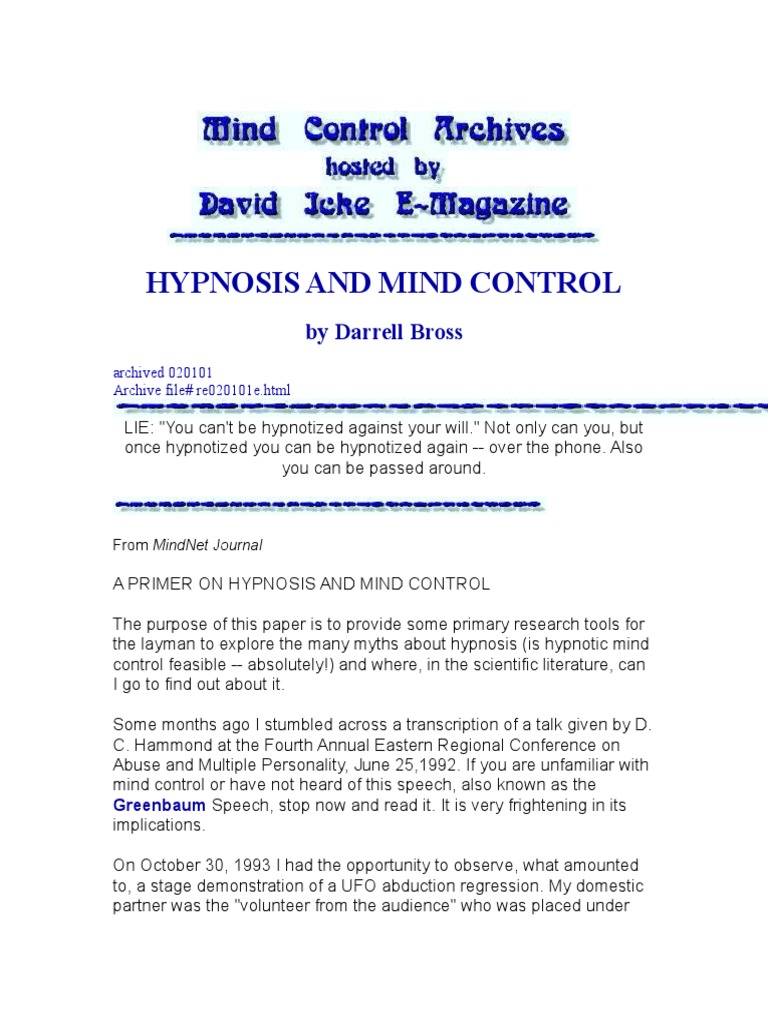 Hypnosis Darrell Bross - Hypnosis and Mind Control | PDF | Science ...