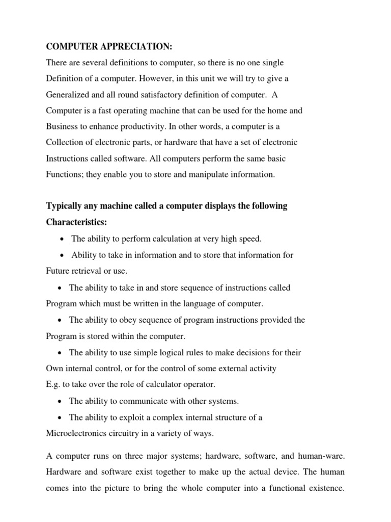 Computer Appreciation | Computer Data Storage | Operating System