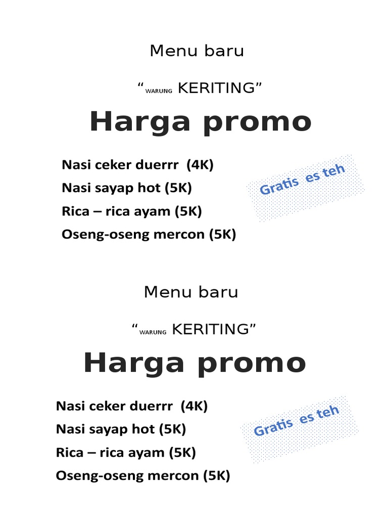Harga Promo: Menu Baru | PDF