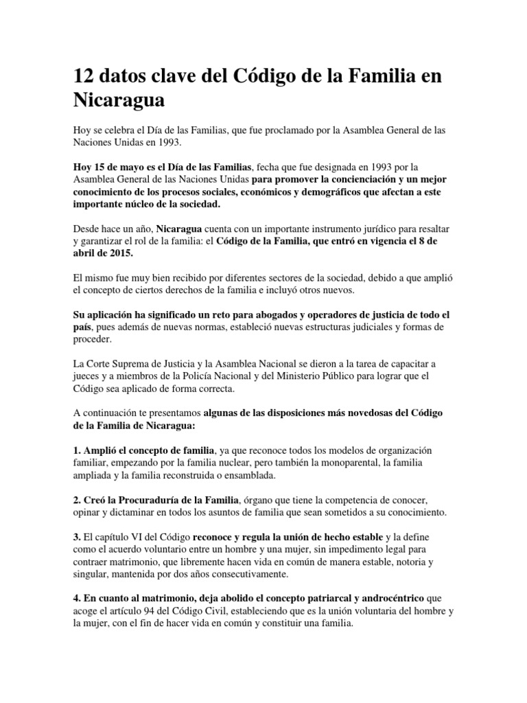 12 Datos Clave Del Código de La Familia en Nicaragua | PDF | Familia ...