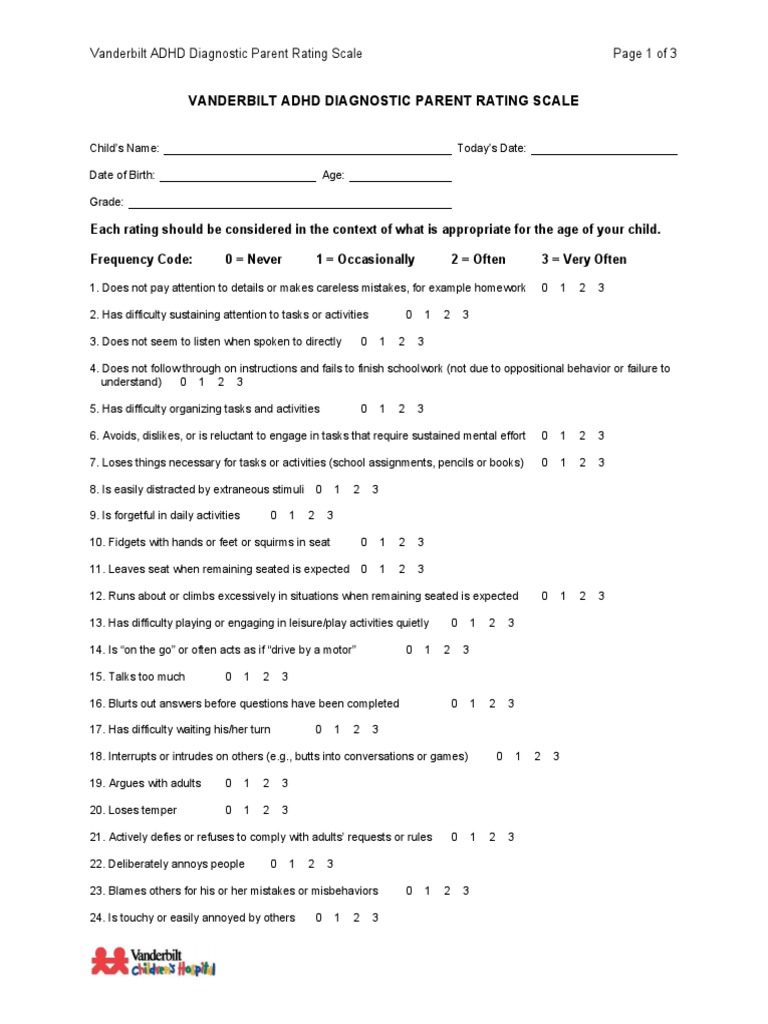 Adhd Scoring Parent | PDF | Attention Deficit Hyperactivity Disorder ...
