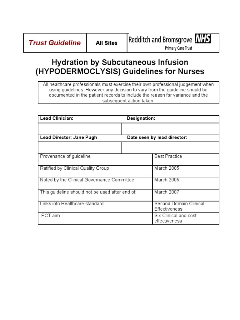 Hydration by Subcutaneous Infusion | Intravenous Therapy | Saline ...