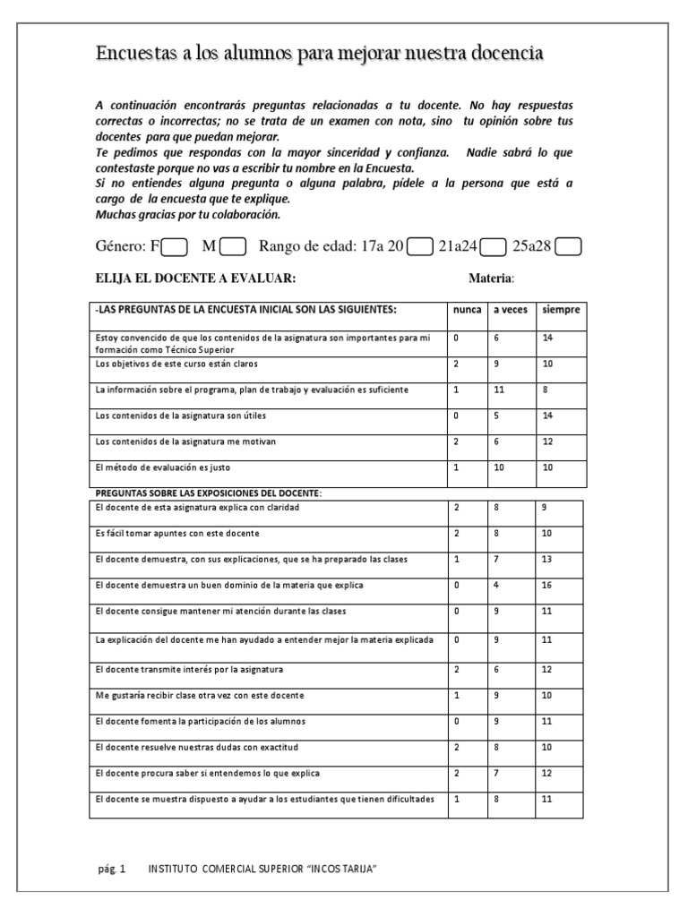 Encuestas A Los Alumnos para Mejorar Nuestra DocenciaIMPRESO | PDF ...