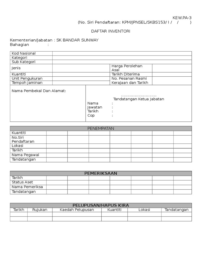 3.KEW - Pa-3 (Daftar Inventori) | PDF