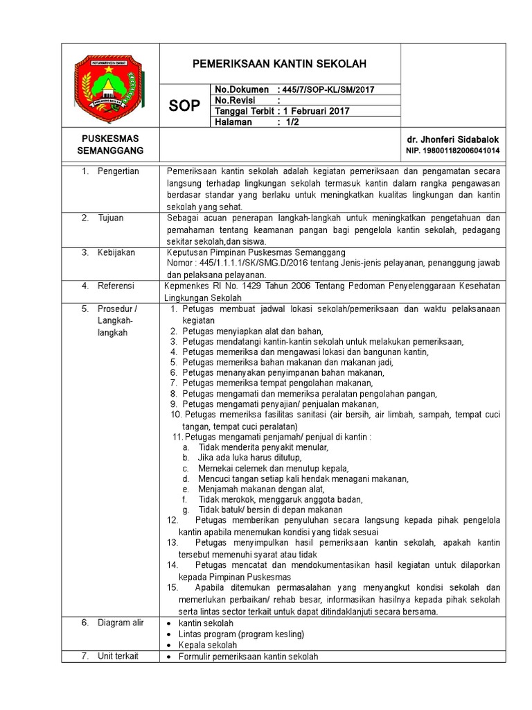 SOP Pemeriksaan Kantin Sekolah | PDF