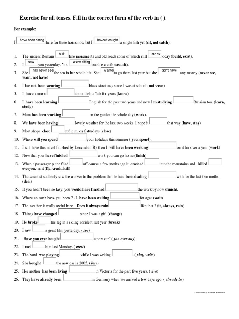 All Tenses Exercises | PDF | Languages