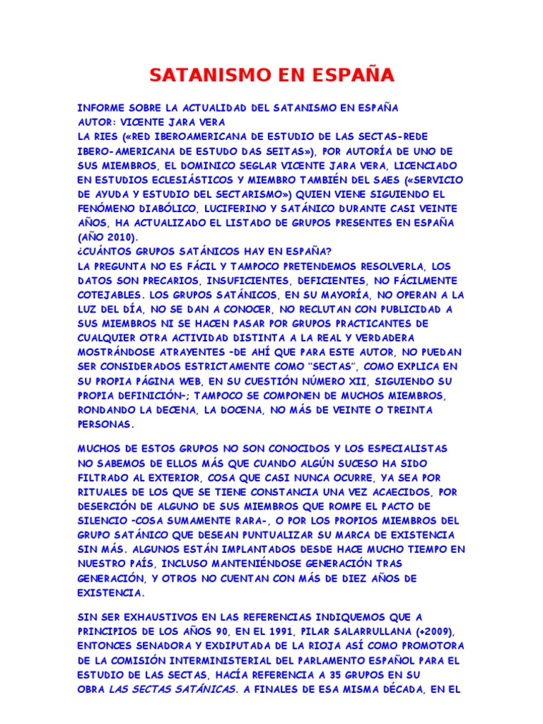 Satanismo en | PDF | Creencia religiosa y doctrina | Religiones religiosas
