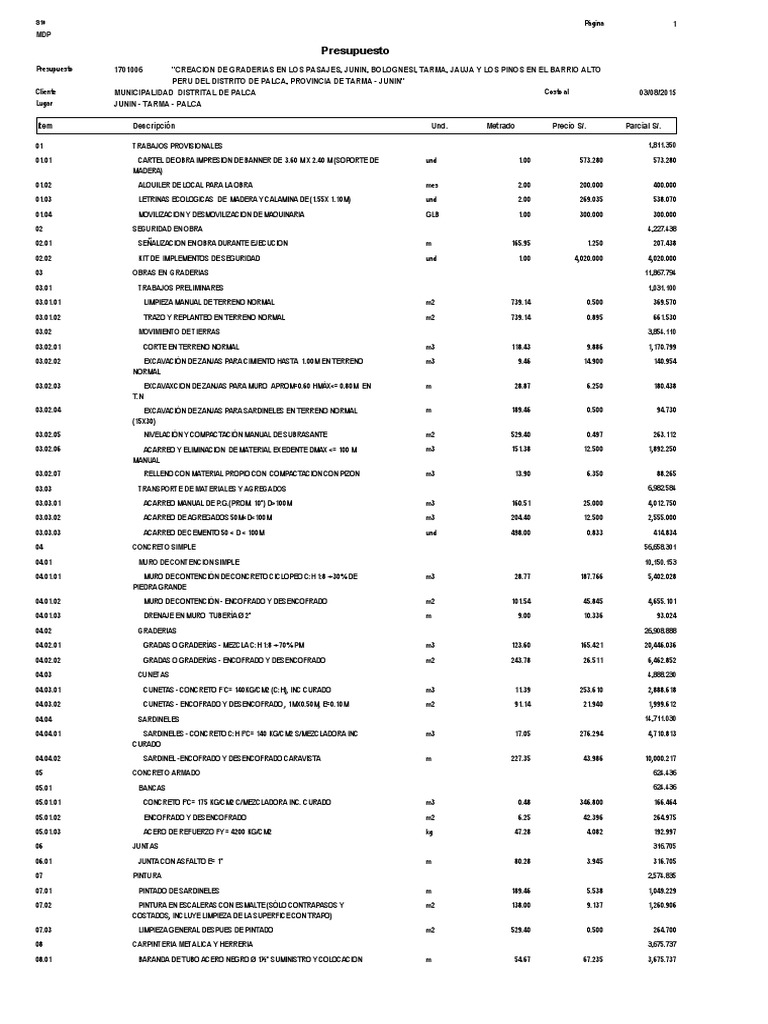 Presupuesto - Graderias | PDF