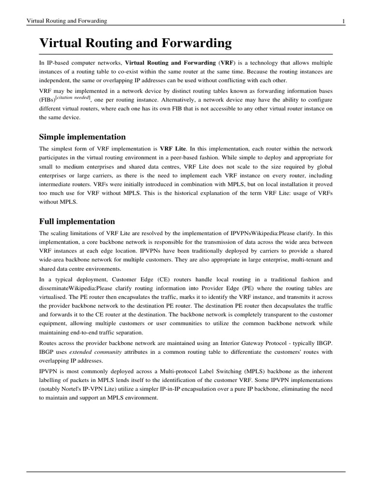 Virtual Routing and Forwarding | PDF | Computer Networking | Network ...