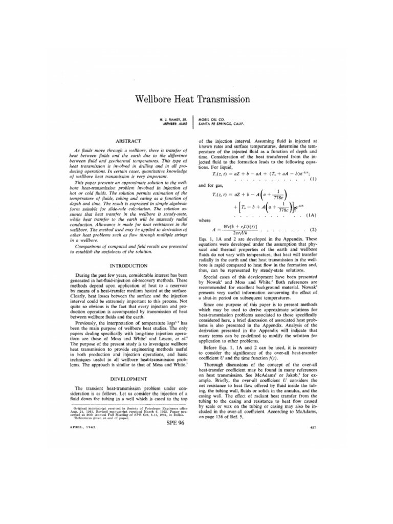 Ramey - Wellbore Heat Transmission | PDF