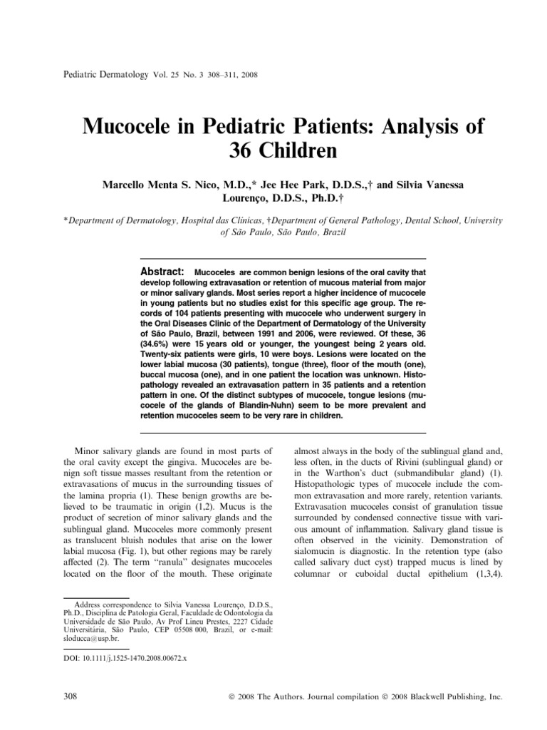 Mucocele in Pediatrik Patient | PDF | Mouth | Anatomy