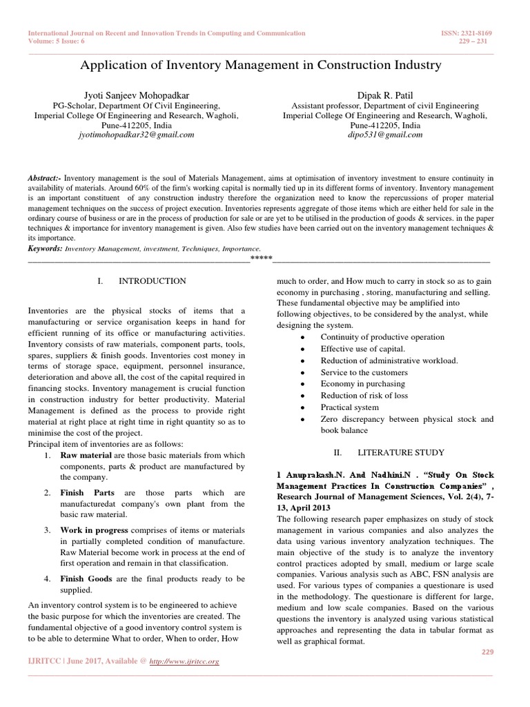 Inventory Management in Construction | PDF | Inventory | Supply Chain