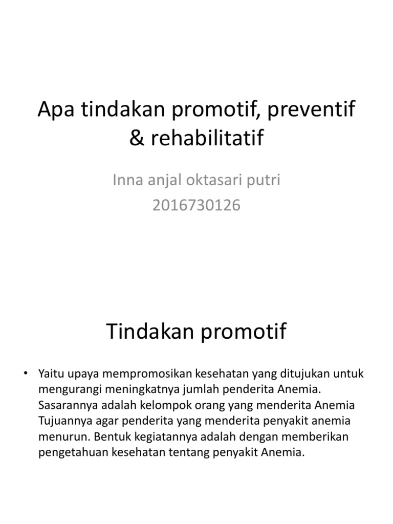 Tindakan Promotif, Preventif & Rehabilitatif | PDF | Kesehatan Holistik