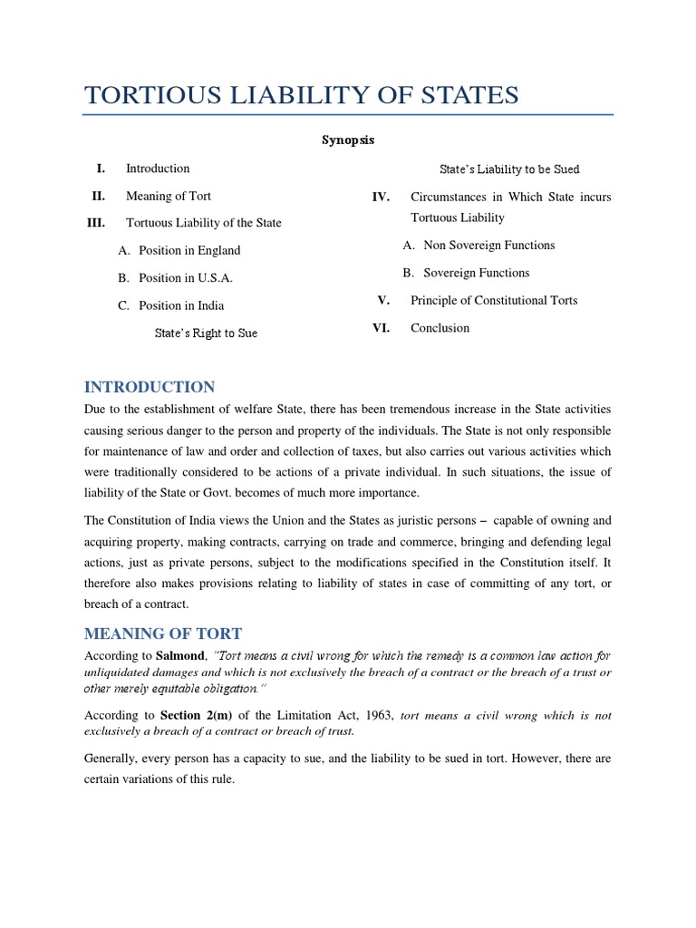 Liability of State in Torts | PDF | Tort | Sovereign Immunity