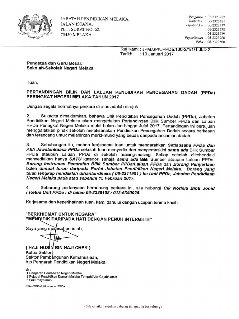 Surat Pelaksanaan Program Pendidikan Pencegahan Dadah PPDa Tahun 2017 | PDF Surat Pelaksanaan Program Pendidikan Pencegahan Dadah PPDa Tahun 2017 | PDF