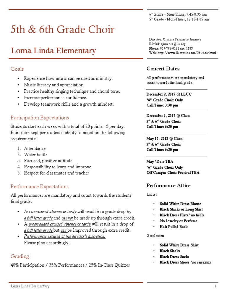 Choir Syllabus | PDF | Clothing | Softlines (Retail)