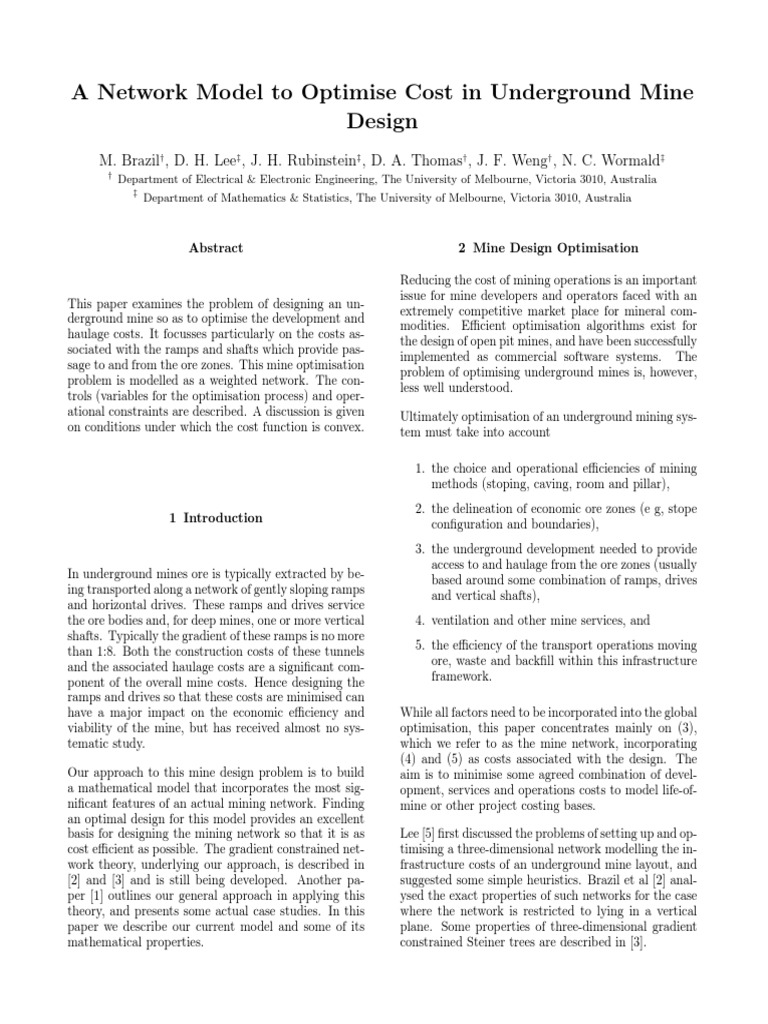 A Network Model To Optimise Cost in Underground Mine Design | Download Free PDF | Mathematical ...