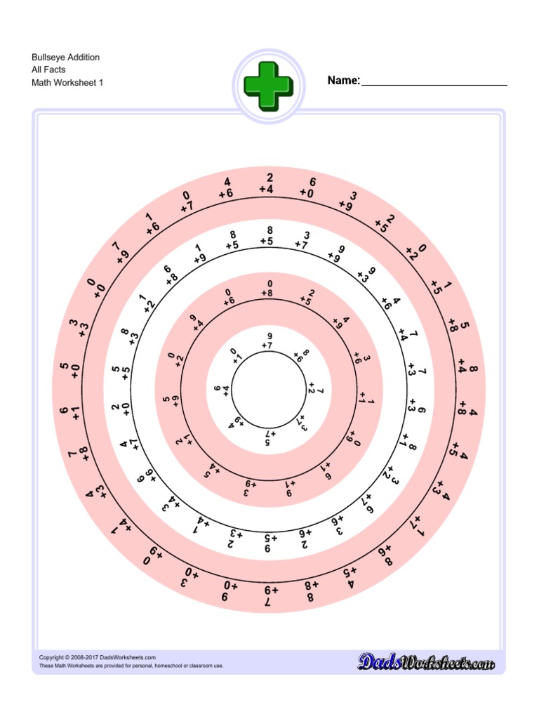 Bullseye Addition All Facts Math Worksheet 1 | PDF