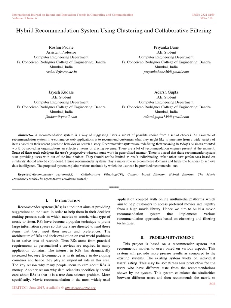 Hybrid Recommendation System Using Clustering and Collaborative ...