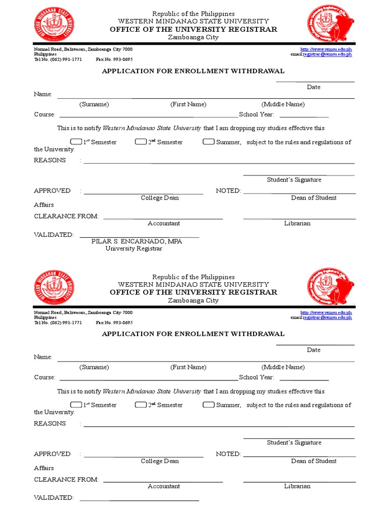 Application For Enrollment Withdrawal | PDF
