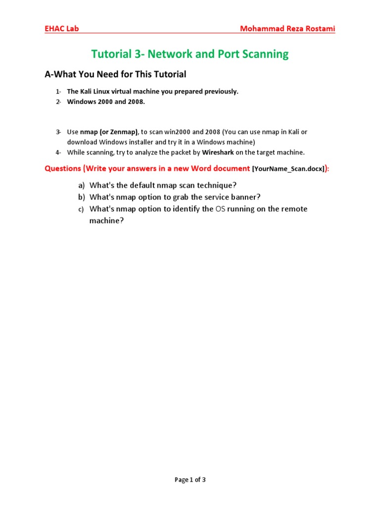 Tutorial 3 - Network and Port Scanning | PDF | Transmission Control ...