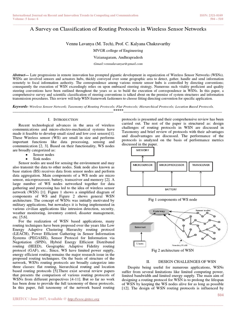 A Survey On Classification Of Routing Protocols In Wireless Sensor Networks Pdf Wireless