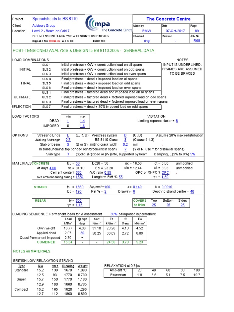 Spreadsheets To BS 8110: Post-Tensioned Analysis & Design To Bs 8110: ...