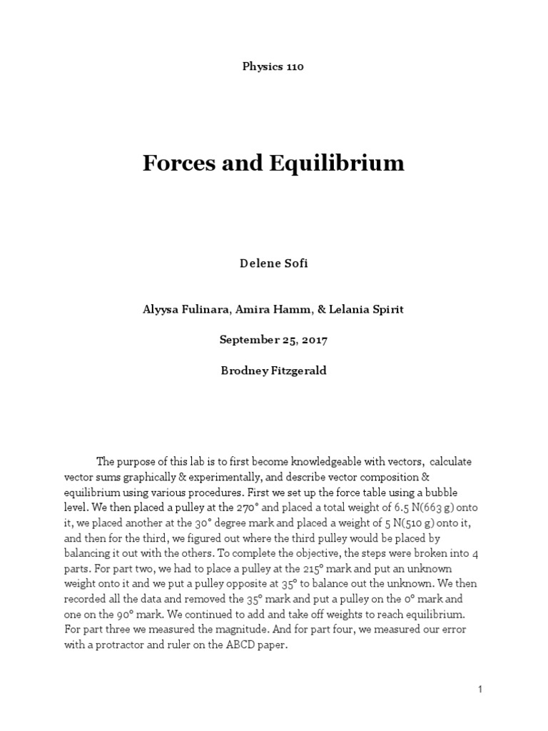 Physics 110 Lab Report - Forces and Equilibrium | PDF | Applied And ...