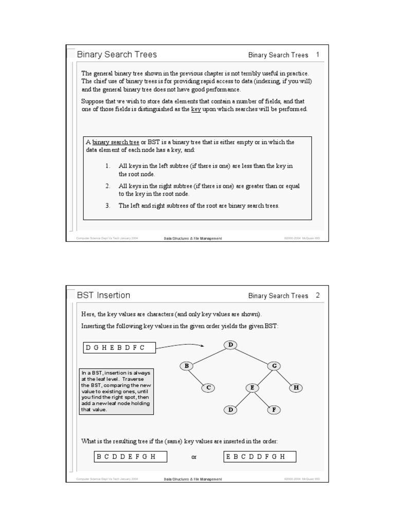 Binary Search Trees: CS 2604 Spring 2004 | Download Free PDF ...