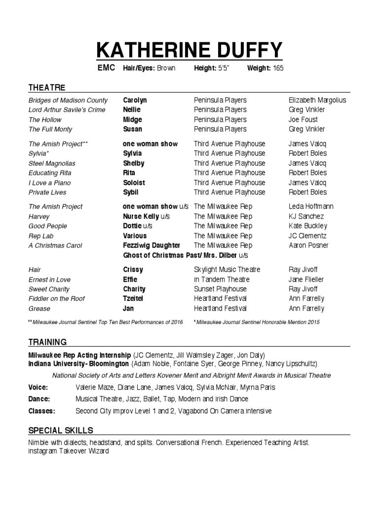 Katherine Duffy Web Resume | PDF | Music Theatre | Theatre