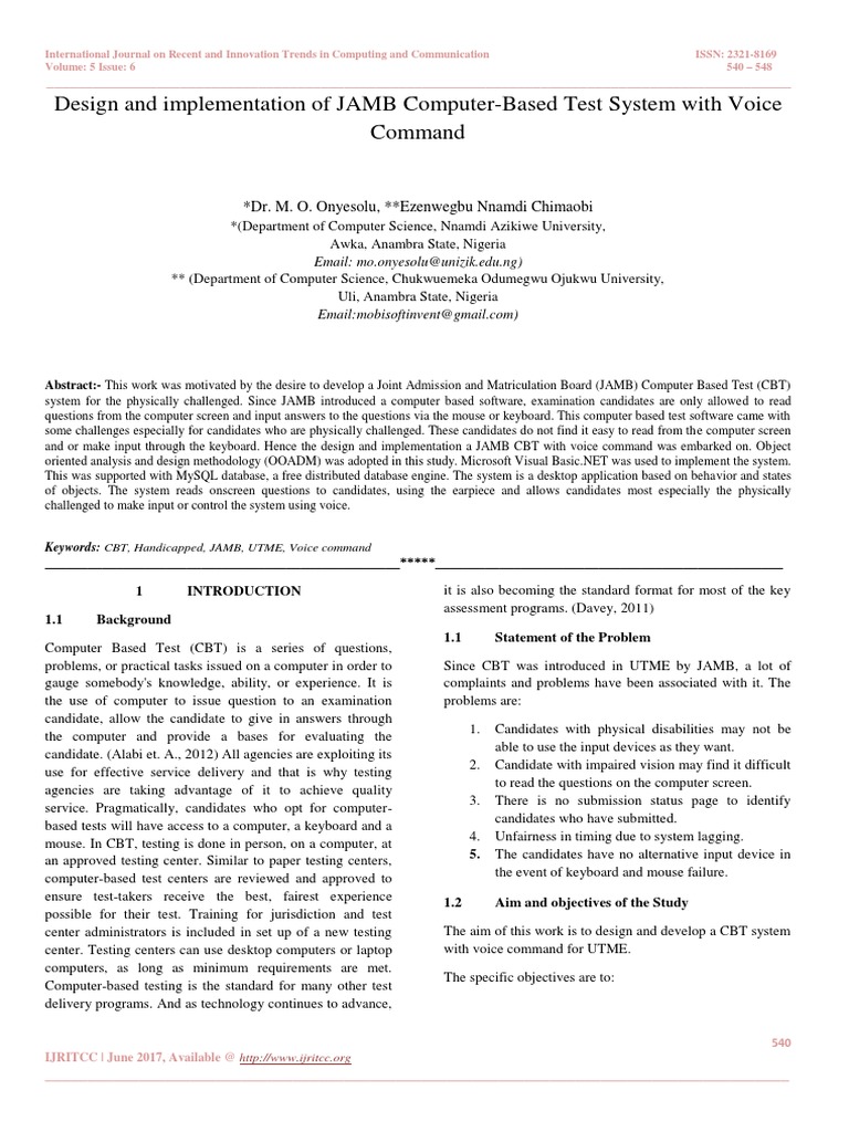 Design and Implementation of JAMB Computer-Based Test System With Voice ...