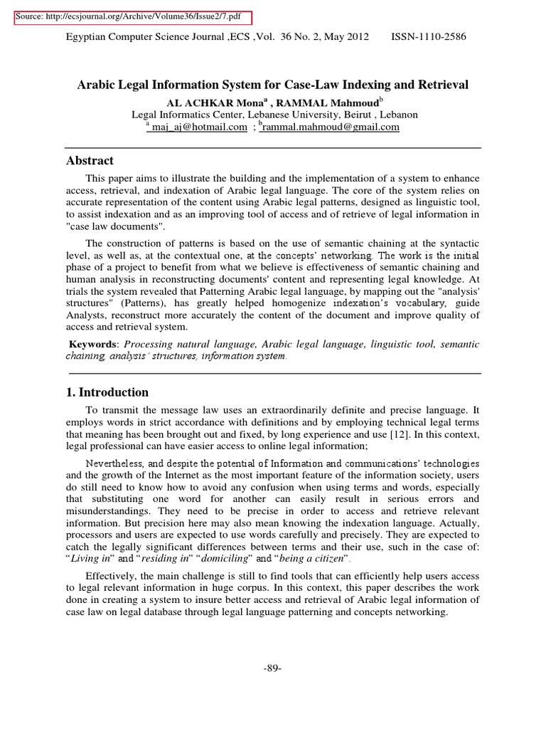 Arabic Legal Information System For Case-Law | PDF | Information ...